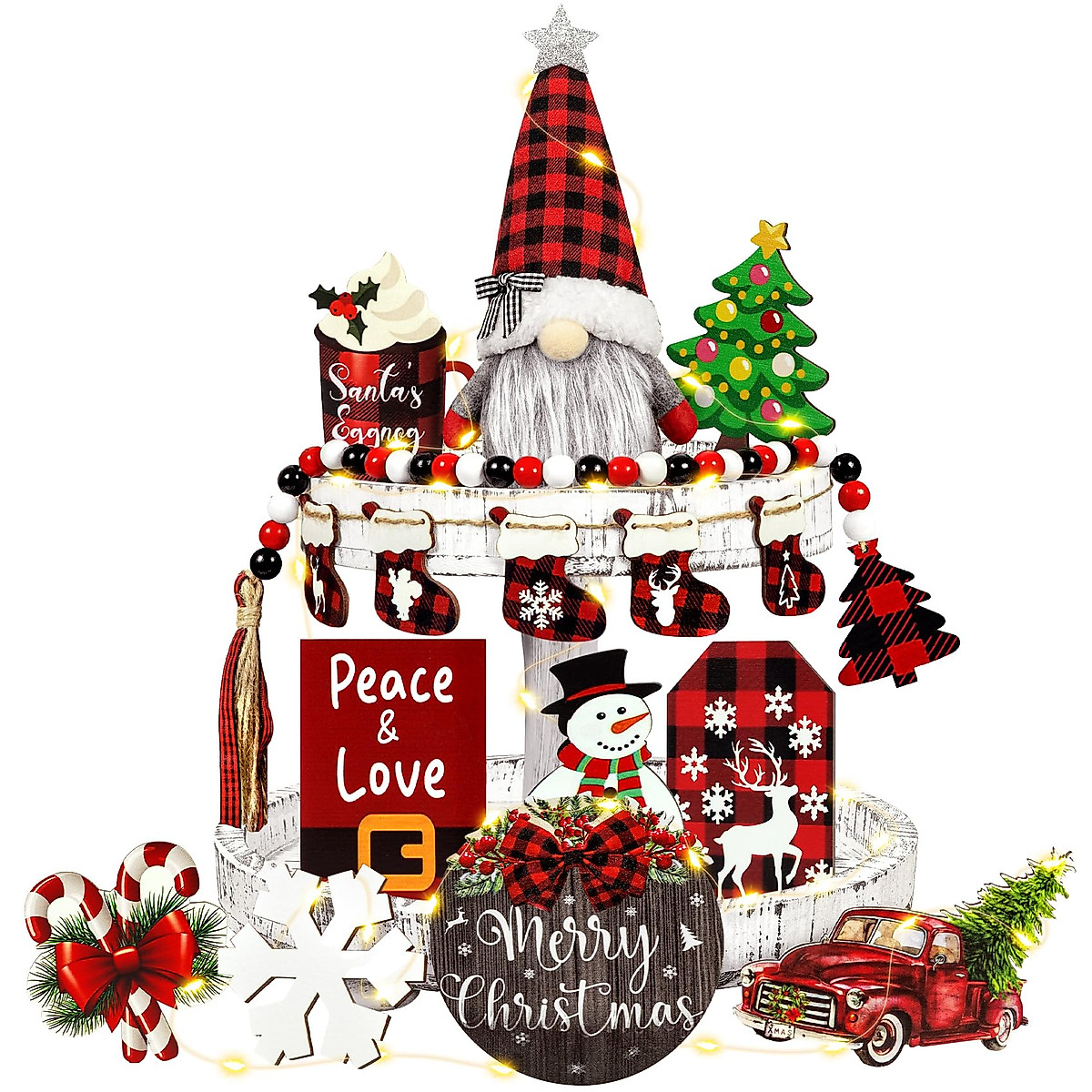 13 Pc Christmas Gnome Plush Tiered Tray Decor Set - Holiday Table Decorations for Home Kitchen Party