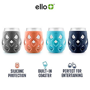 Ello Cru Stemless Glass Wine Set with Protective Silicone Sleeve, Perfect for Gifting, Travel and Entertaining, BPA Free, Dishwasher Safe, Set of 4, Paloma, 17oz