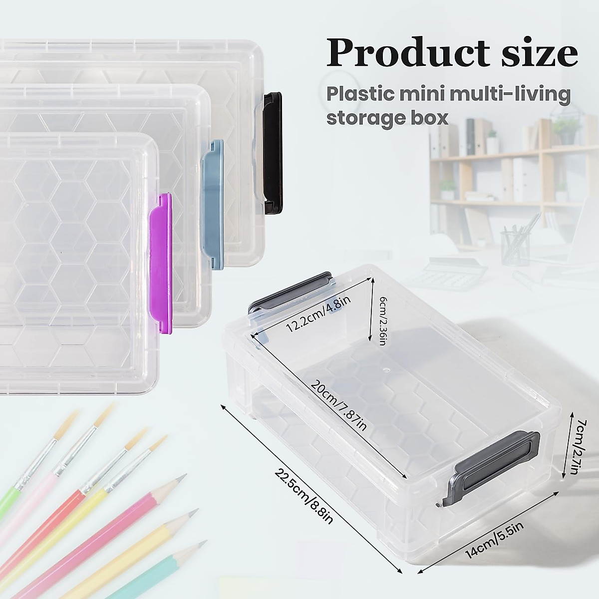 AXQMY 4 Pack Large Plastic Pencil Box Clear Stackable Pencil Case Crayon Box Bulk, Office Supplies Storage Organizer Box for Pens Pencils School Supply