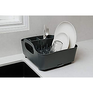 Umbra Tub Dish Drying Rack – Lightweight Self-Draining Dish Rack for Kitchen Sink and Counter at Home, RV or Motorhome, Charcoal