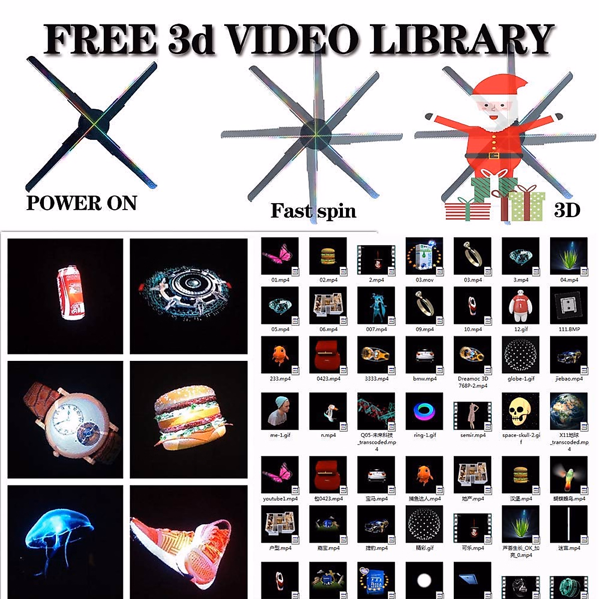 3D Hologram Fan WiFi Projector with 700 Video Library, Tabletop Holographic LED Ceiling Skylight Night Light for Halloween, Shop, Bar,Casino, Party Advertising Display 18.1 inch Missyou