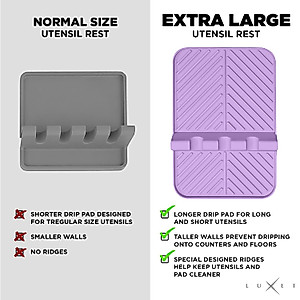 Luxet Updated Spoon Rest for Kitchen Counter, Heat-Resistant Silicone Utensil Rest for Countertop with Drip Pad,Non-Slip Spoon Holder for Stove Top Kitchen and Grill Utensil Holder Lid (Purple)