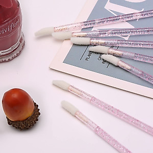 Elisel 100 Pcs Disposable Crystal Lip Brushes Make Up Lip Brushes Lipstick Lip Gloss Wands Eyeshadow Brushes Applicator Tool Makeup Beauty Tool Kits (Pink)