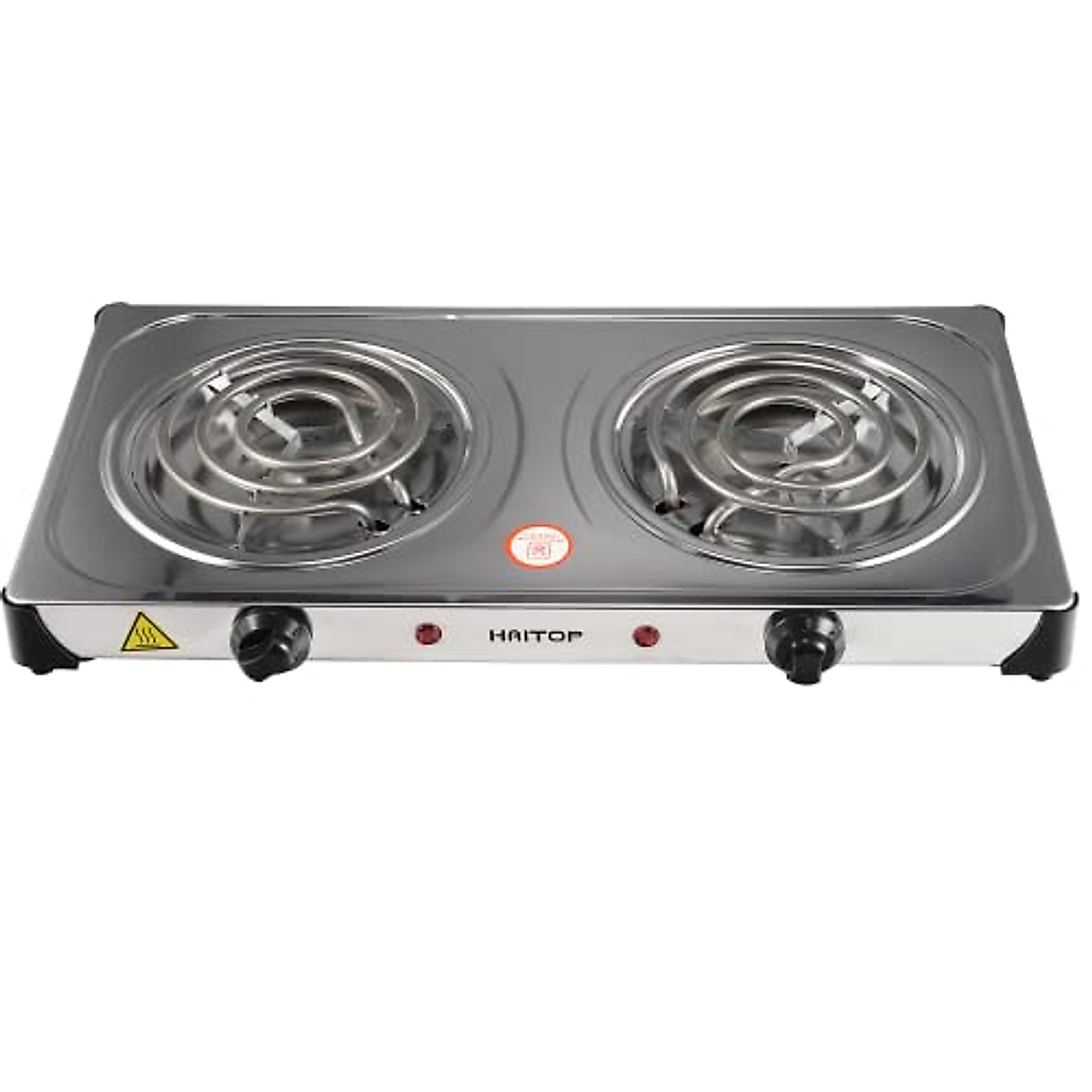 HAITOP Countertop Burner Electric Double Burners 2000 Watts Electric Hot Plate Temperature Controls Power Indicator Lights Easy to Clean