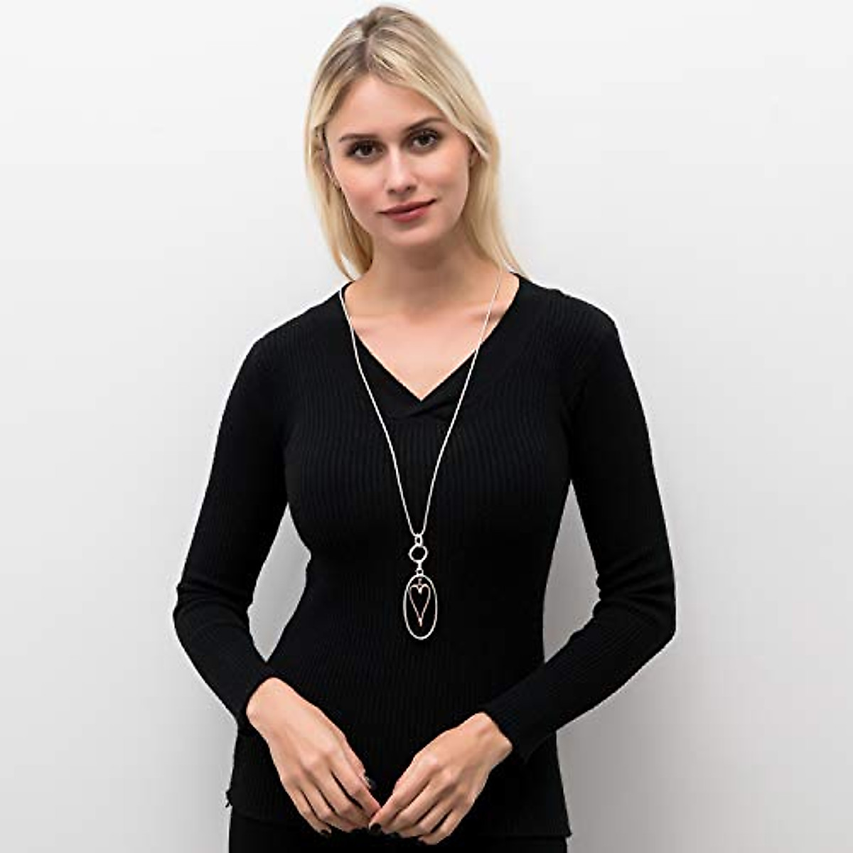 welbijoux Necklaces for Women Heart Pendant Long Sweater Layered Y Statement Lariat Silver Rose Gold Chain Necklace with Gifts Box (Rose Gold)