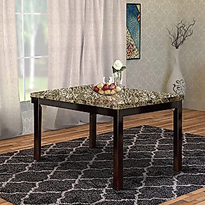 Benzara Slick Finish Faux Marble & Pine Wood Dining Table, Brown