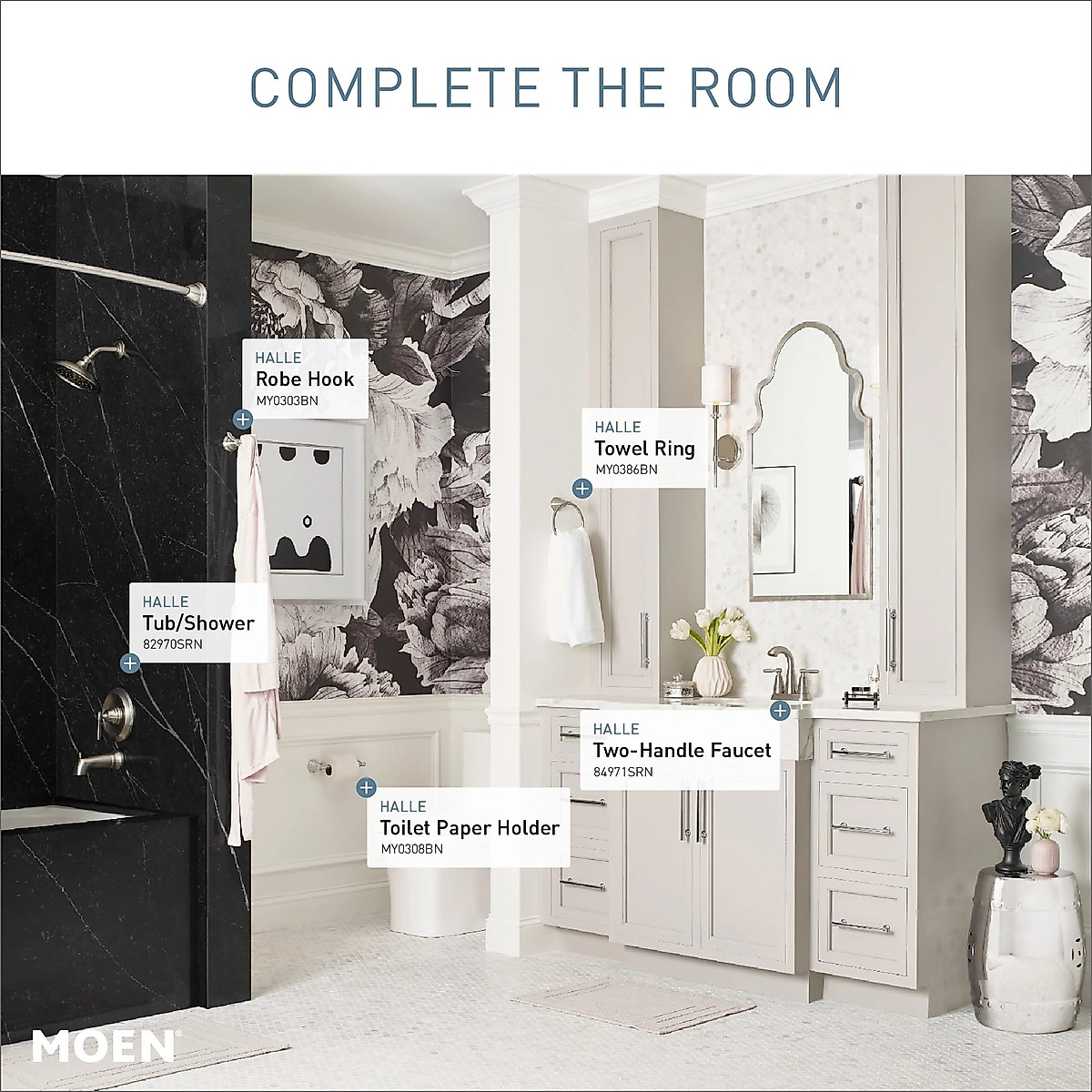 Moen Halle Spot Resist Brushed Nickel Two-Handle Centerset Bathroom Sink Faucet with Drain Assembly, 84971SRN