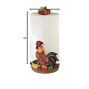 Touch of Class Rooster Medley Paper Towel Holder - Resin - Red, Yellow, Purple, Brown - Easy One Handed Tear for Kitchen Countertop, Dining Room Table, Island - Chanticleer Collector