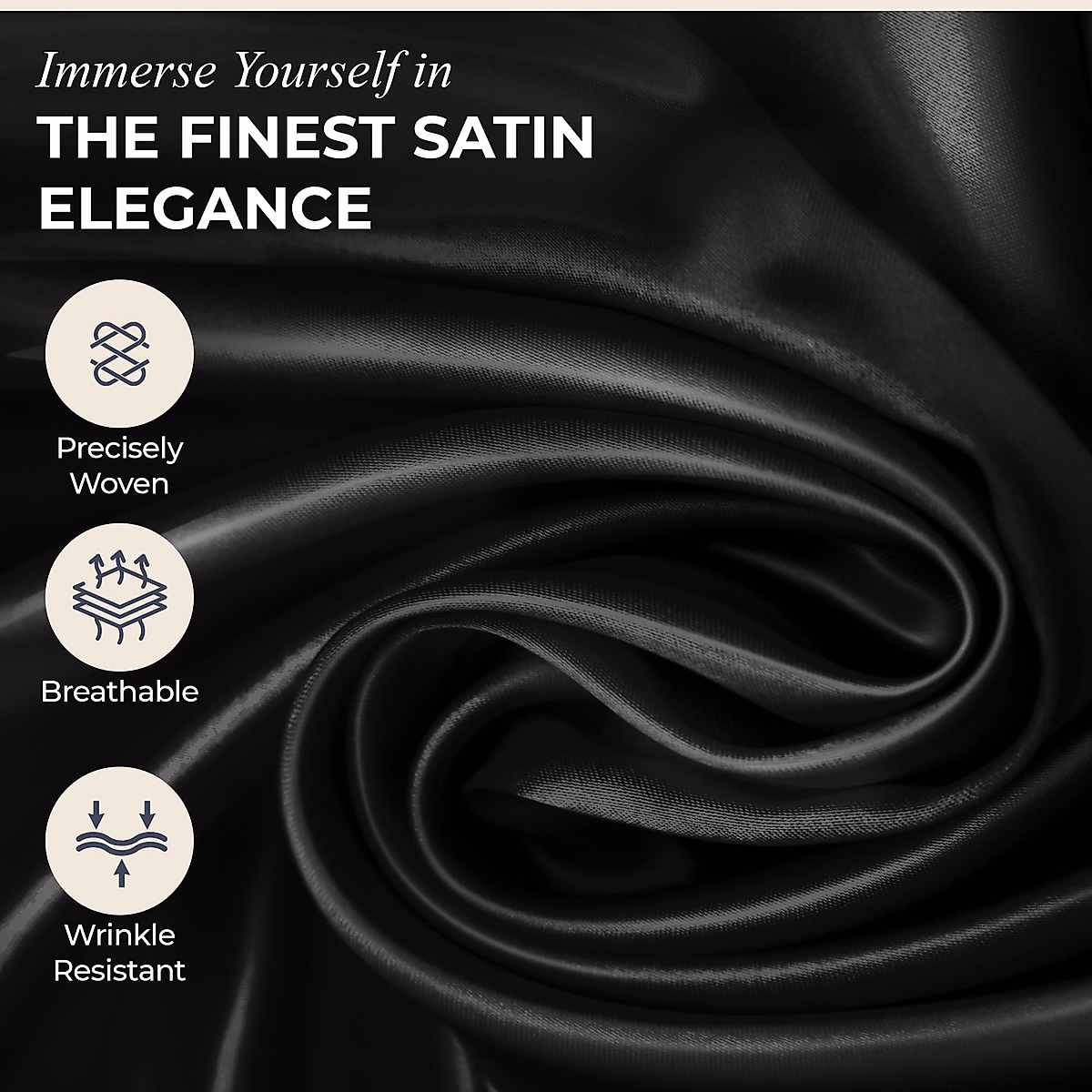 DECOLURE Satin Sheets Full Set 6pcs - Hotel Luxury Silk Touch Satin Sheets Full - Elegant Silky Soft Full Size Bed Sheets，Wrinkle-Free Black Satin Sheets Full Set with Fitted Sheets, Deep Pocket Full