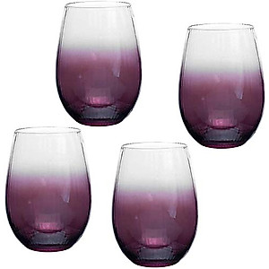 Spode Kingsley Stemless Wine, Set of 4 | Set of 4 Wine Glasses | Ideal for White Wine, Red Wine, or Cocktails | 20 Oz Wine Glasses deep plum colored ombre finish
