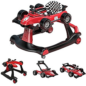 CAM2-KIDS 4-in-1 Baby Walker, Foldable Activity Walker with Adjustable Height & Speed, Music, Lights, Steering Wheel, Activity Baby Push Walker for Boys Girls Aged 6–18 Months (red)