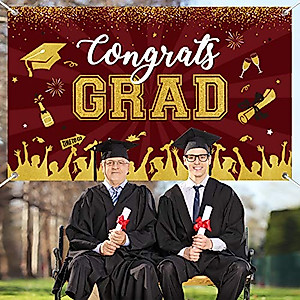 Maroon Graduation Banner 2023 Congrats Grad for Graduation Party Decoration SuppliesLarge Graduation Fabric Backdrop for High School College 71 x 43”