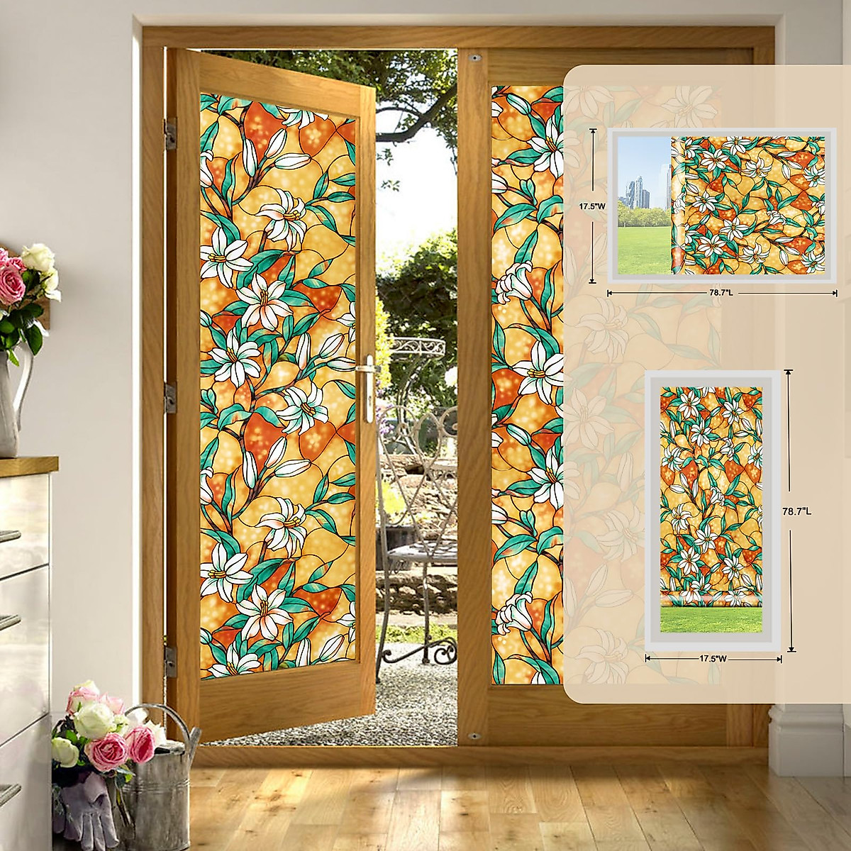 Coavas Window Privacy Film, Frosted Stained Glass Window Film Decorative Window Cling Privacy Film for Glass Windows, Bathroom Non Adhesive Window Tint for Home (Vinyl, 17.5" x 78.7 ")