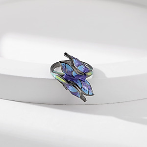 Black Gothic Butterfly Rings for Women - Enamel Copper Blue Flower Colorful Rings7