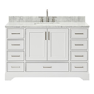 ARIEL Stafford 55 Inch Single Rectangle Sink Vanity with Carrara White Marble Countertop W/0.75" Edge in White