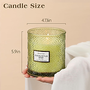 Eucalyptus Mint Scented Candles, Large Natural Soy Candle, 88 Hours Burning Time, Decorative Candles in Glass, Aromatherapy Candle Gift for Women, 19oz
