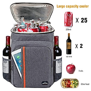 VVEIFO Cooler Backpack 25 Cans，Lunch Backpack，Leakproof Soft Cooler Bag to Beach Camping Hiking Picnic Work Lunch Travel for Men Women（Grey）