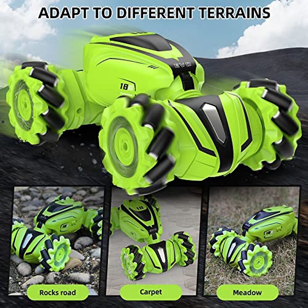 AONGAN Remote Control Car, 360°Drift Stunt Car, Gesture Control RC Car, Toy for Kids Age 6-15(Green)