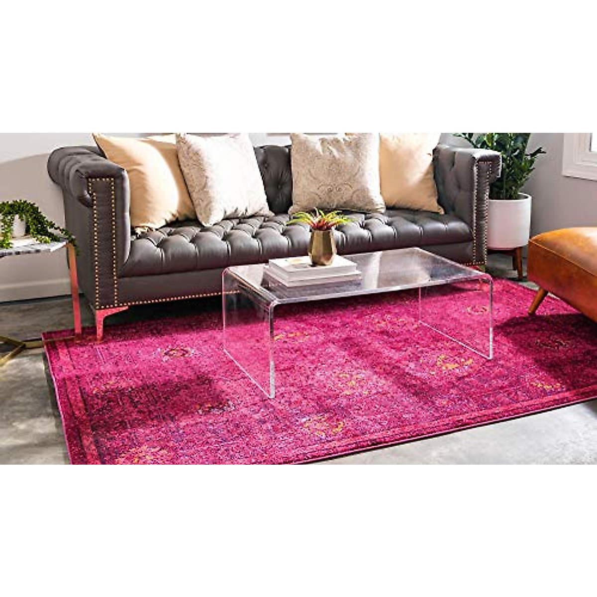 Rugs.com Fleur Collection Rug – 4' x 6' Red Medium-Pile Rug Perfect for Entryways, Kitchens, Breakfast Nooks, Accent Pieces