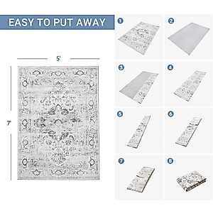 xilixili 8x10 Area Rugs for Living Room - Stain Resistant Anti-Slip Backing Washable Rug,Rugs for Bedroom,Dining Room,Vintage Printed Large Area Rug (Ivory/Gray,8'x10')