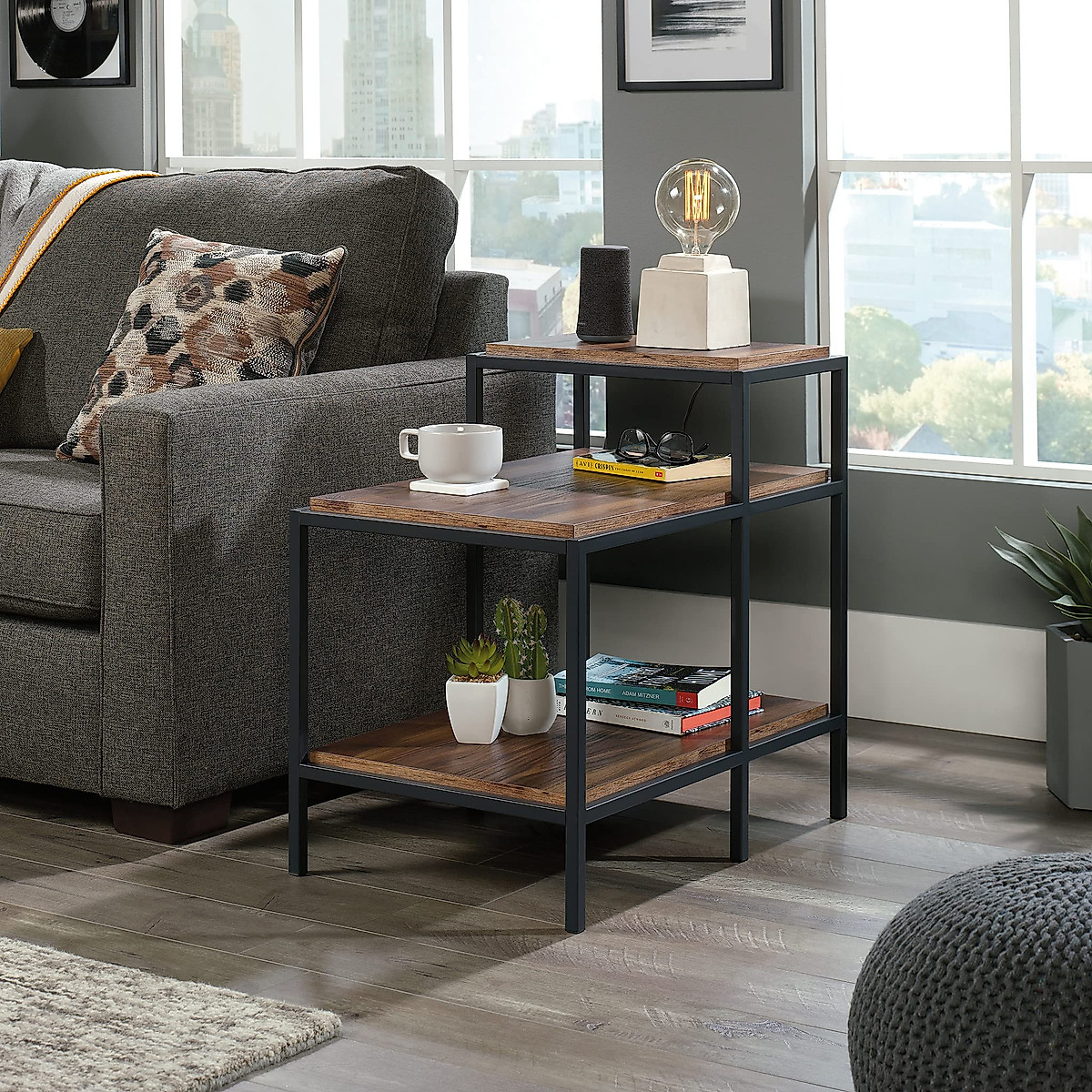 Sauder Nova Loft Side Table, L: 27.95" x W: 18.5" x H: 27.05", Grand Walnut Finish