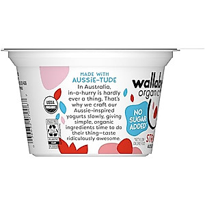 Wallaby Organic Aussie Greek Yogurt, No Sugar Added, Strawberry, 5.3 oz. USDA Organic
