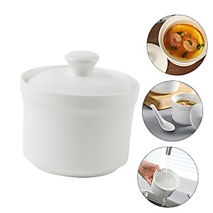 PRETYZOOM Ceramic Stew Pot Mr Noodles Japanese Miso Bowl Fruit Dish Oatmeal Soup Steam Oven Butter Warming Pot Tagine Sauces Cup Soup Pot with Lid Enamel on Steel Stock Pot Ceramics White