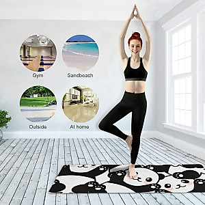 Qilmy Panda Yoga Mat Non-Slip Foldable Sweat Absorbent Travel Yoga Mat with Carrying Bag for Yoga, Pilates, Exercise, Workout, Bikram and Hot Yoga 71 x 26 Inch