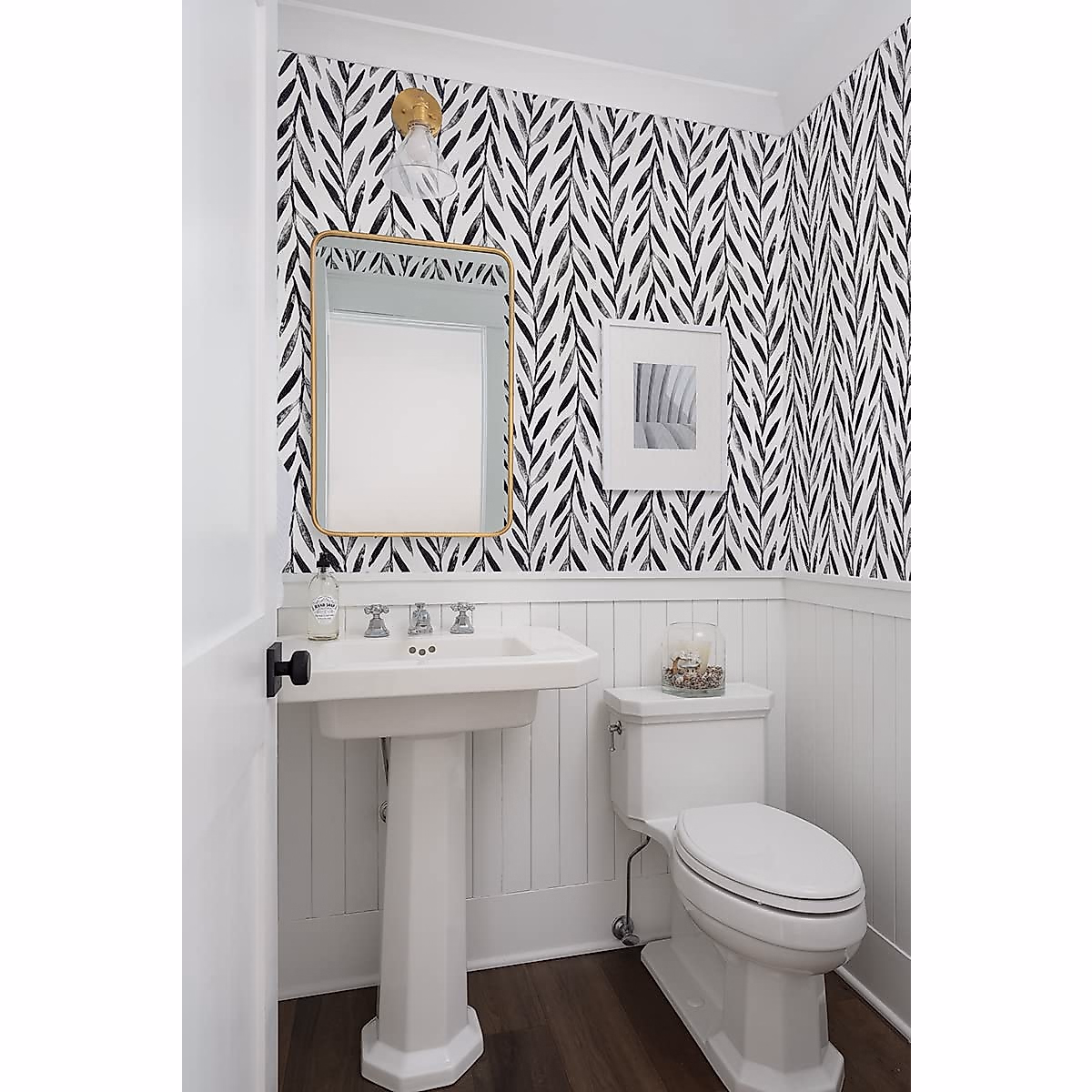 Wudnaye Black and White Peel and Stick Wallpaper Leaf Contact Paper 17.7 inch × 118.1 inch Black and White Contact Paper Peel and Stick Wallpaper for Bathroom Self Adhesive Decorative Wall Paper