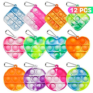 Fidget Toys for Kids Sensory Toys Party Favors 12 Pcs Mini Pop Keychain Its Autism Toddler Toys 3 Shape Stress Relief Kids Toys Fidgets for Boys Girls Pop Stress Toys It Classroom Prizes