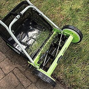 Greenworks 16-Inch Reel Lawn Mower with Grass Catcher 25052,Black/Green