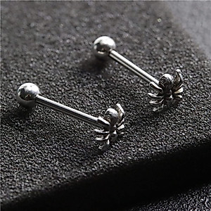 Izpack 14G Minimalist Spider Barbell Tongue Rings Stainless Steel Tiny Ball Screw Helix Back Piercing Body Studs Punk Jewelry for Women Men Unisex Gifts 5/8" Bar Length