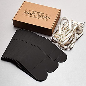 Hayley Cherie - Black Kraft Treat Boxes with White & Gold Ribbons (20 Pack) - 6.5" x 4" x 4" - Thick 400gsm Card - for Favors, Gifts, Parties, Christmas, Birthdays, Bridesmaids, Weddings, Groomsmen