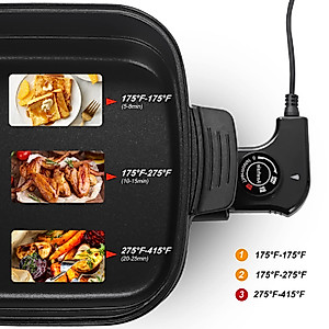 AEWHALE Electric Skillet - Black Non-Stick Grill with Removable Plate for Indoor Cooking,1400W Adjustable Temperature Party Griddle for Cooking Meats