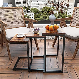 Gdvsclr Nesting Tables Set of 3, End Table with Adjustable Height, C Shaped End Table for Sofa Couch Bed, Nesting Side Tables for Living Room Bedroom, Rustic Brown