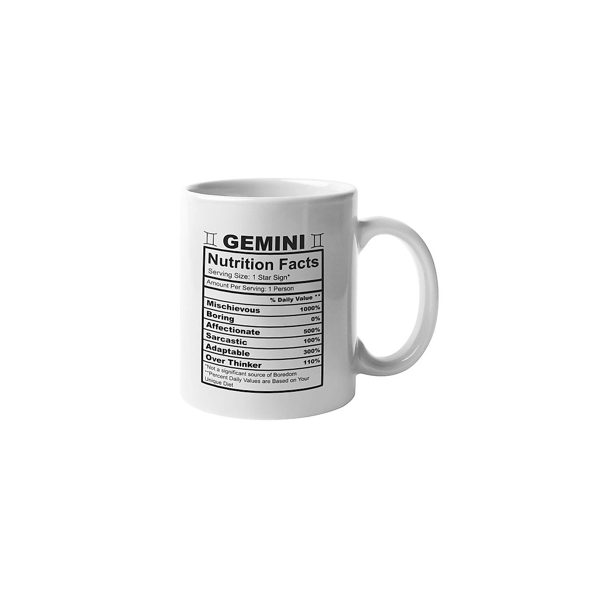 Gemini Nutrition Facts Coffee Mug Funny Motivation Inspiration 11-ounce White Ceramic Novelty Cup CMP00136