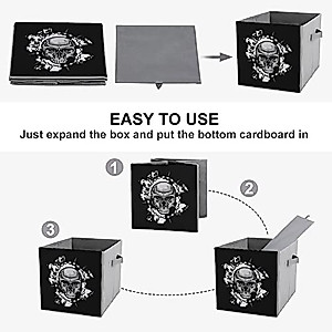 Skull Chain PU Leather Collapsible Storage Bins Canvas Cube Organizer Basket with Handles