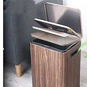 UNNIQ Trash can, Pedal Bin, Home Living Room Bedroom Wood Grain PU Leather Creative Garbage Cans, Kitchen Bathroom Trash Can Lid