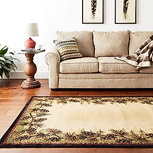 Rustic Lodge Pine Cone Border Brown 5x7 Area Rug, 5'3x7'3