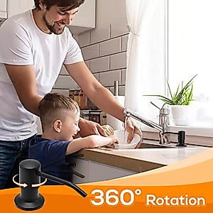 Built in Soap Dispenser for Kitchen Sink Matte Black Soap Dispenser Pump Stainless Steel Pump Head, Counter Soap Dispenser Refill from The Top with 17 Ounce PE Bottle