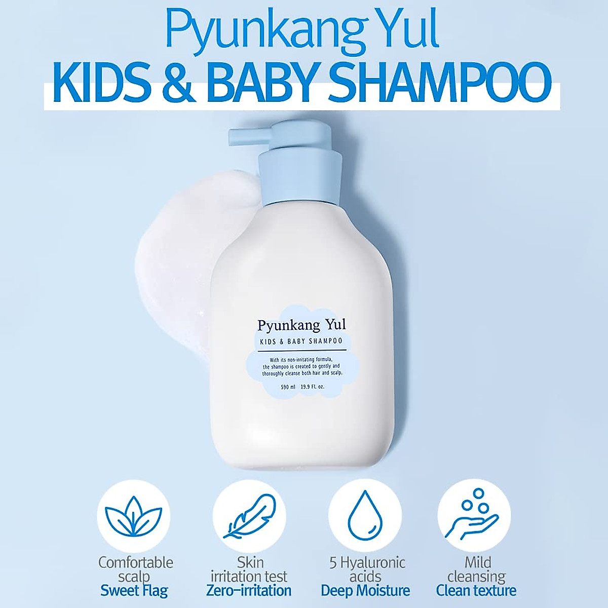 Pyunkang Yul Kids & Baby Shampoo with Ceramide, Camellia seeds, Cica, Honeysuckle flower, Hydrating, Nourishing, Scalp Cleansing, Fragrance Free, EWG verified 19.9 Fl.Oz.