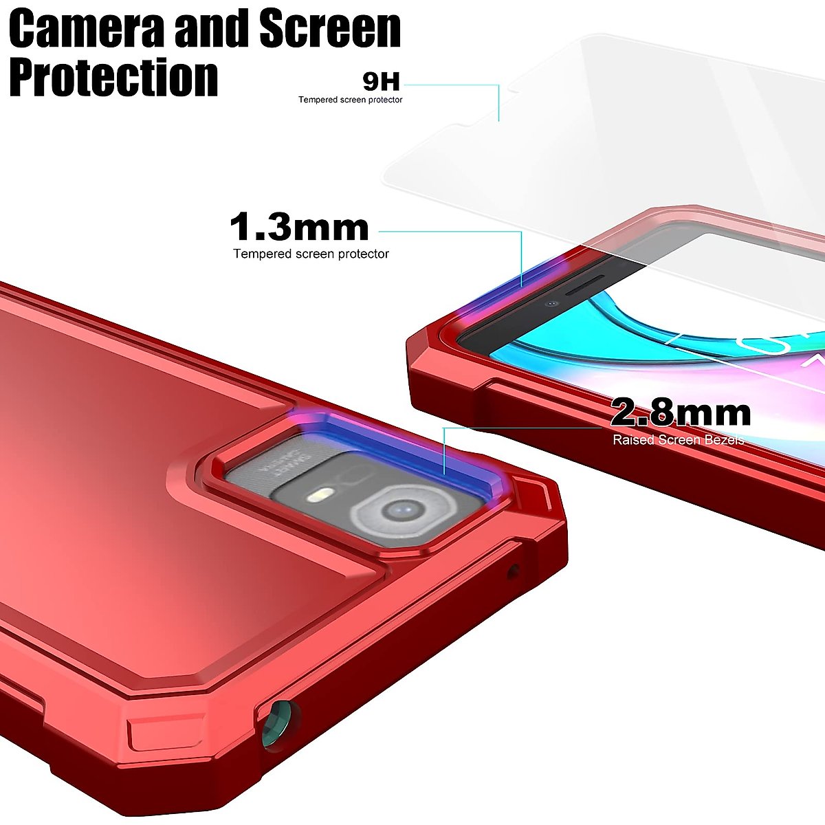 Ailiber Phone Case for TCL ION X/TCL ION V, TCL 40Z T607DL Case with Screen Protector, Dual Layer Structure Protection, Shockproof Corners TPU Bumper, Heavy Duty Protective Cover Case for TCL IONV-Red