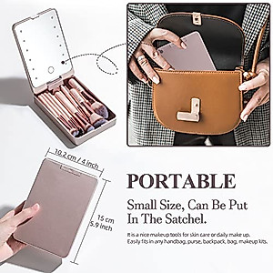 BS-MALL Travel Makeup Brush Set Foundation Powder Concealers Eye Shadows Makeup Set with LED light Mirror 14 Pcs Pink