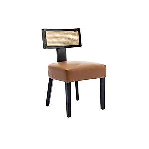 Haplized Modern Rattan Accent Chairs Set of 2 - Wood Frame Dining Chair with Curved Back, Armless Design, Upholstered Seats, for Living Room & Home Decor (Brown PU)