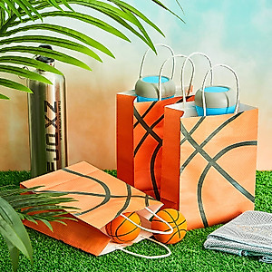 12 Pcs Basketball Party Gift Bags Party Favor Goody Treat Candy Bag with Handles Basketball Snack Bags Basketball Theme Birthday Party Supplies Birthday Decor Decorations for Kids Boys Teens Adults