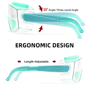 WEYMENG Safety Glasses Over Eyeglasses Anti Fog Safety Goggles Protective Glasses With Adjustable Frame For Men Women (Aquamarine)