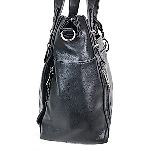 Zzfab Multi Pockets Double Handles Faux Leather Concealed Carry Purse with Hidden Locking Zipper Turquoise