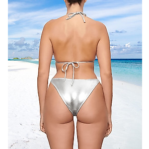 Women Metallic Bikini Swim Sexy Silver Swimsuit Triangle Top and Bottom Set(051,Silver,L)