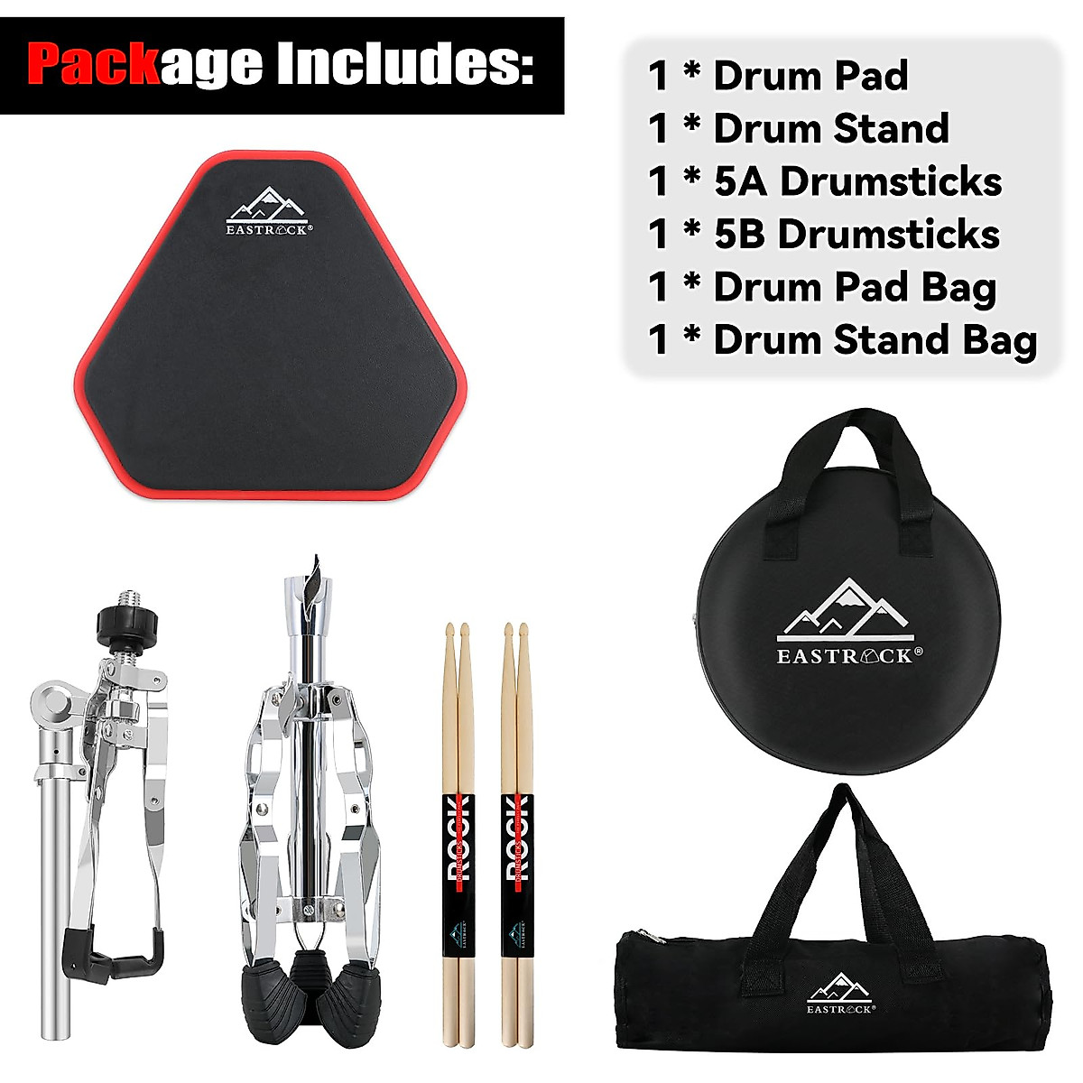 EASTROCK Practice Drum Pad With Stand, 11 Inches Double Sided Slient Silicone Drum Practice Pad, Silicone Dumb Drum with Drum Stand，Red+Black