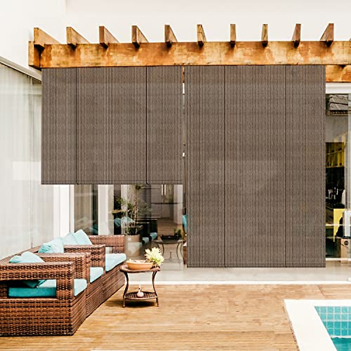 FLORALEAF Outdoor Roller Shades 4'W x 6'H Window Blinds for Porch Screen Deck Pergola Patio Balcony Gazebo Privacy Sunshade Roll Up Outdoor, Brown